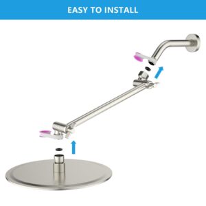 Lordear Shower Extension Arm Brushed Nickel,11 Inch Wall Mounted Extender Rainfall Adjustable Extension Shower Head Arm, Easy for Any Shower Angles