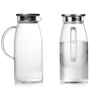 60 Ounces Glass Pitcher with Lid, Hot/Cold Water Jug, Juice and Iced Tea Beverage Carafe