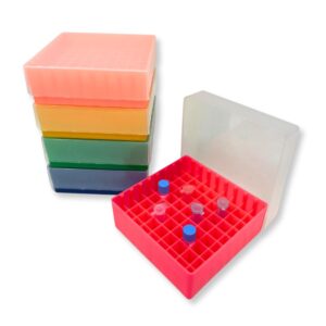 extragene™ 81 place plastic freezer storage box (cryogenic rack holder) for microcenrifuge tubes 1.5/2 ml and cryovials assorted color 5/pack