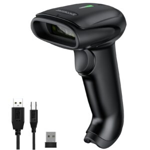 symcode 2d wireless barcode scanner,bluetooth6.0 & wireless2.4g & usb wired connection, 1d qr bar code reader scanner automatic fast precise scanning for smart phone, tablet, pc