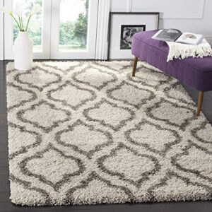 SAFAVIEH Hudson Shag Collection Area Rug - 8' x 10', Ivory & Grey, Moroccan Design, Non-Shedding & Easy Care, 2-inch Thick Ideal for High Traffic Areas in Living Room, Bedroom (SGH284A)