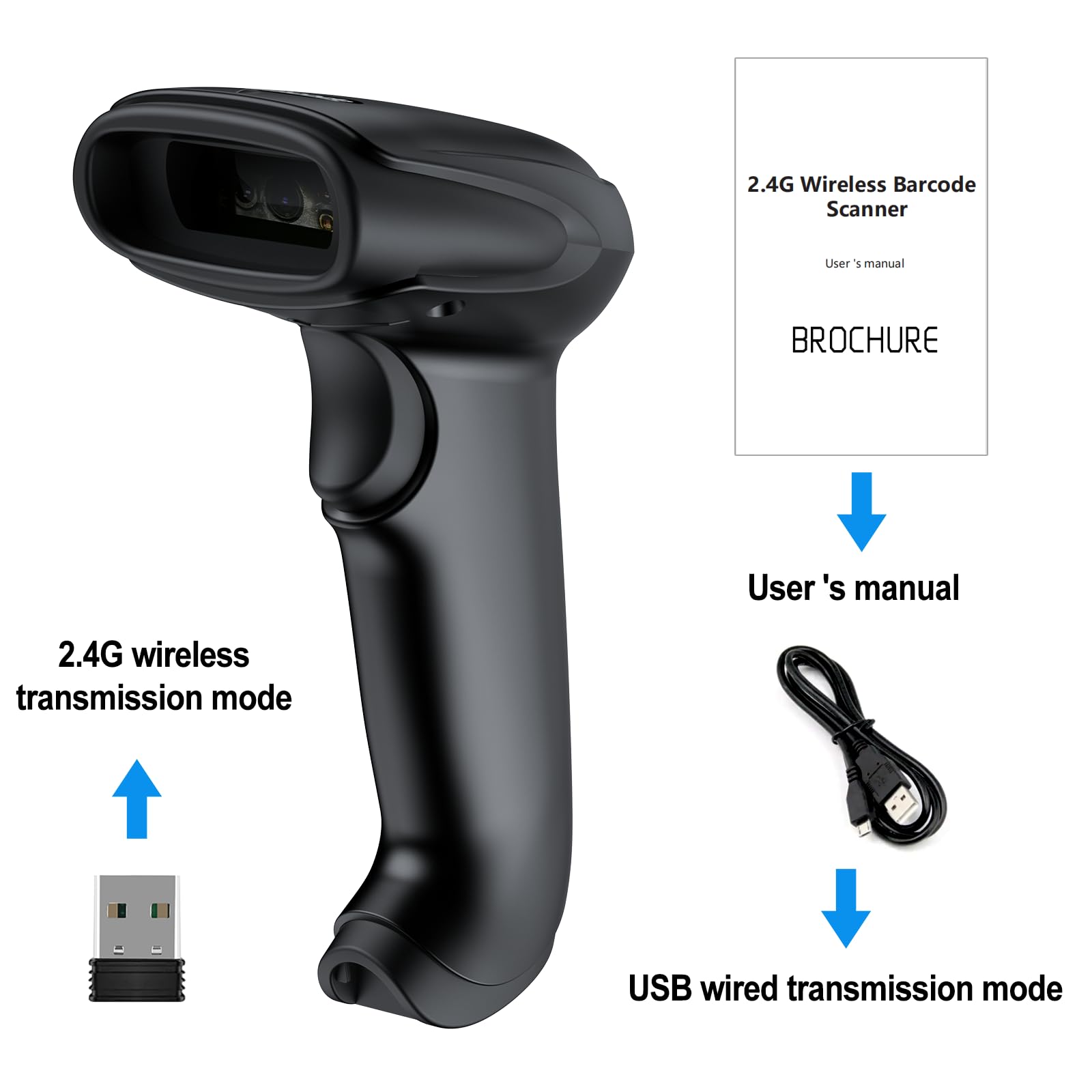 Symcode 2D Wireless Barcode Scanner,Bluetooth6.0 & Wireless2.4G & USB Wired Connection, 1D QR Bar Code Reader Scanner Automatic Fast Precise scanning for Smart Phone, Tablet, PC