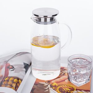 60 Ounces Glass Pitcher with Lid, Hot/Cold Water Jug, Juice and Iced Tea Beverage Carafe