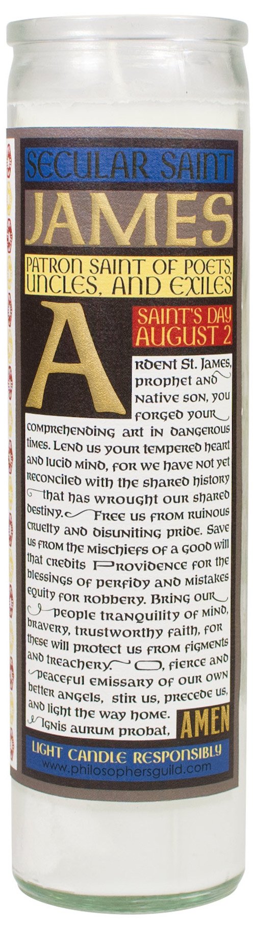 James Baldwin Secular Saint Candle - 8.5 Inch Tall Glass Prayer Votive - Made in The USA