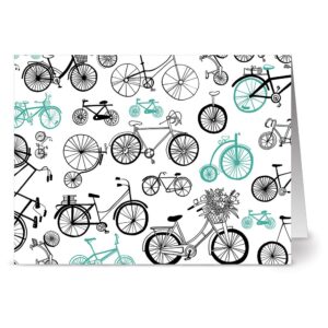 note card cafe thank you card set with gray envelopes | 24 pack | blank inside, glossy finish | aqua bicycle motif design | bulk set for greeting, appreciation, corporate