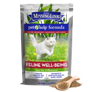 the missing link pet kelp feline well-being 6oz superfood powdered supplement, organic & limited ingredient formula for digestive & overall health of cats