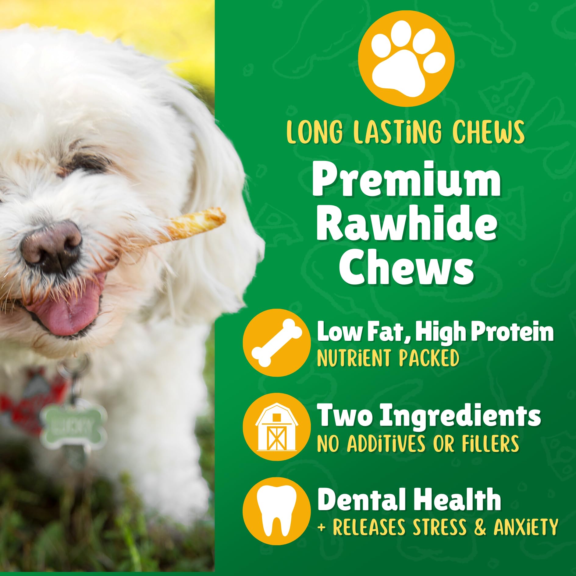 Lucky Premium Treats Chicken Basted Rawhide – All-Natural Rawhide and Beef Dog Treats for Small Dogs, Gluten Free Premium Small Dog Treats (125 Chews)