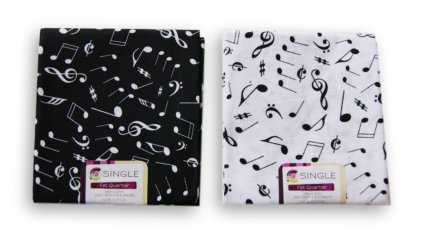 Creative Cuts Music Notes Fat Quarters Bundle - Black and White Pattern Theme