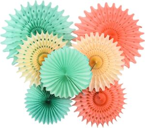 boho rainbow party decorations/mint peach birthday party decorations/mint peach baby shower decorations/7pcs tissue paper fan flower/mint peach wedding bridal shower/