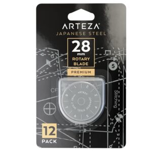 arteza rotary cutter blades, pack of 12, 28-mm blades for fabric cutter wheel, craft supplies for cutting fabric, paper, vinyl, and leather