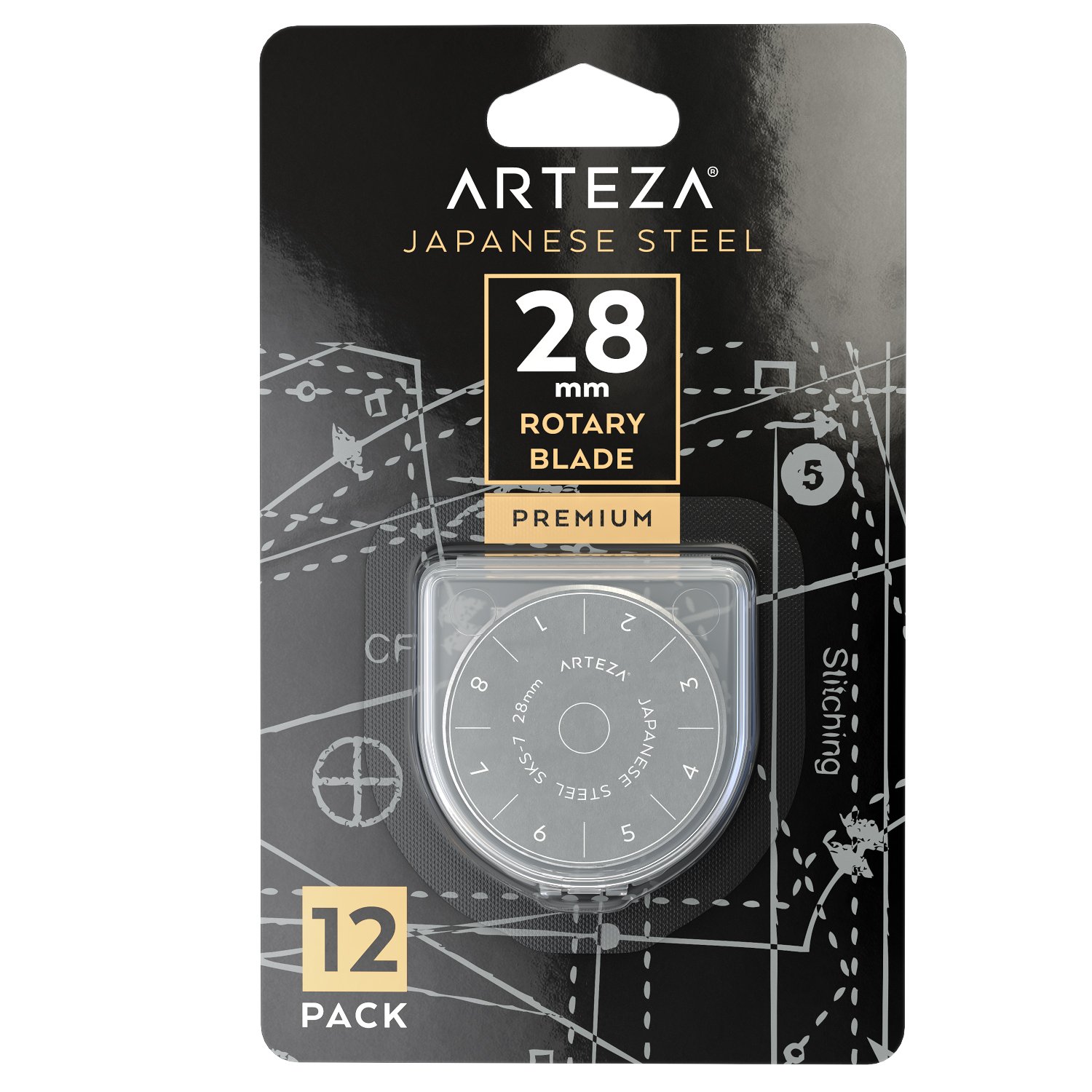 Arteza Rotary Cutter Blades, Pack of 12, 28-mm Blades for Fabric Cutter Wheel, Craft Supplies for Cutting Fabric, Paper, Vinyl, and Leather