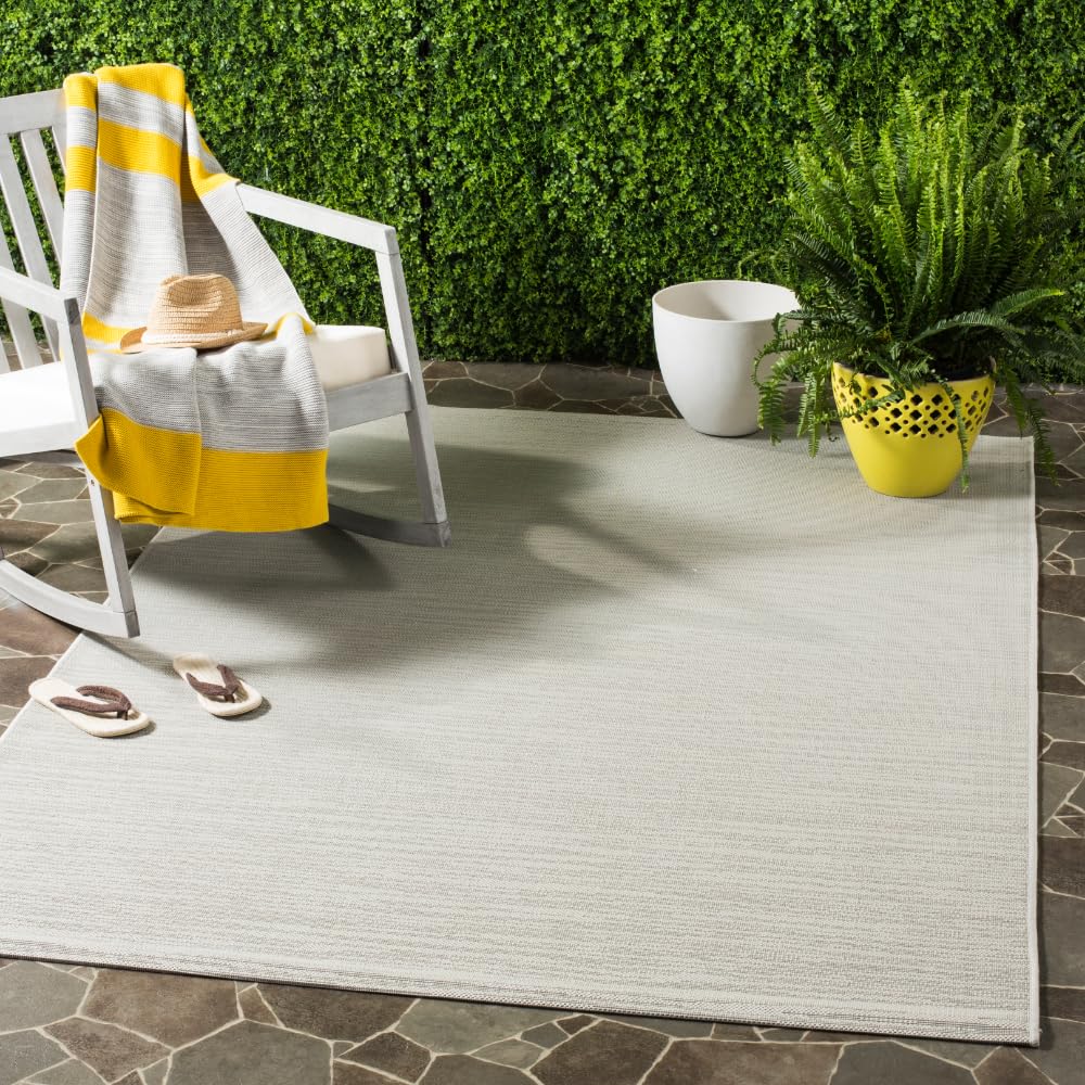 SAFAVIEH Courtyard Collection 4' x 5'7" Light Grey CY6576 Indoor/ Outdoor Waterproof Easy-Cleaning Patio Backyard Mudroom Accent-Rug