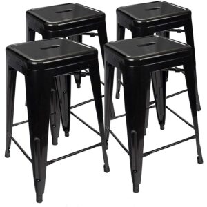 urbanmod 24 inches metal barstool set of 4 – counter height backless bar stool for kitchen island, breakfast, outdoors, pub, restaurant, home, patio – stackable heavy duty modern & industrial (black)