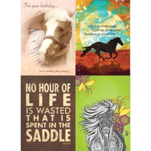 tree-free greetings - birthday cards - artful designs - 8 assorted cards + matching envelopes - made in usa - 100% recycled paper - 5 x 7 - horse love (ga31594)