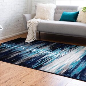 Unique Loom Metro Collection Abstract Water Modern Waves Seascape, Coastal, Nautical Area Rug, 4' 1" x 6' 1" Rectangle, Navy Blue/Ivory