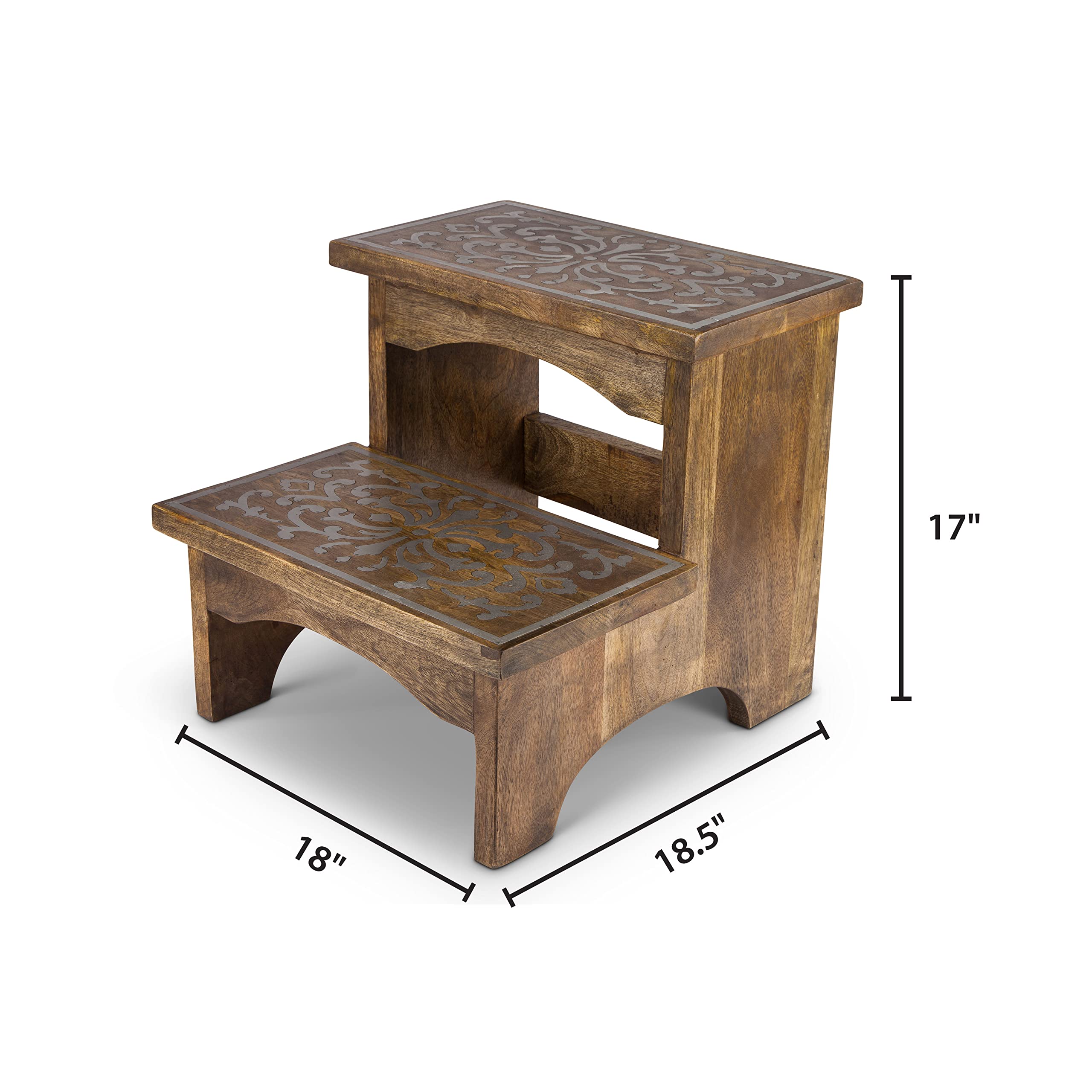 Heritage Collection Mango Wood and Metal Step Stool