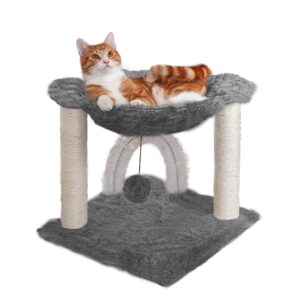 furhaven 15.75" tall playground for indoor cats, ft. sisal scratching posts, self-grooming brush, & toy - tiger tough hammock interactive playground - silver, one size