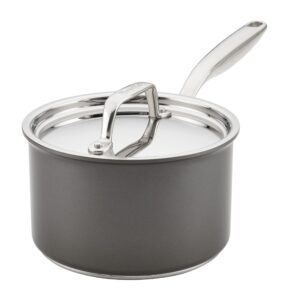 breville thermal pro hard anodized nonstick sauce pan/saucepan with lid, 3 quart, gray