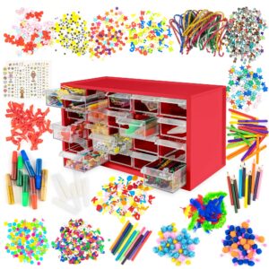 kraftic arts and crafts supplies set for kids ages 4-8, giftable craft organizer box with 2000+ pcs diy art supplies for toddlers, school projects, and homeschool - red