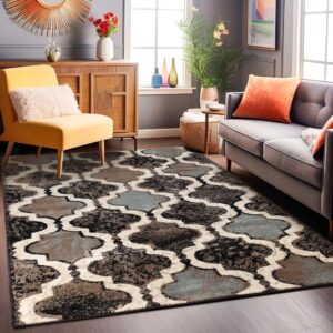 superior indoor large area rug, jute backed, perfect for living/dining room, bedroom, office, kitchen, entryway, modern geometric trellis floor decor, viking collection, 8' x 10', chocolate