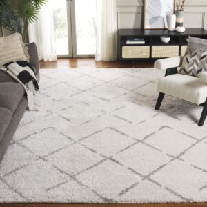 safavieh arizona shag collection area rug - 9' x 12', ivory & beige, moroccan diamond design, non-shedding & easy care, 1.6-inch thick ideal for high traffic areas in living room, bedroom (asg743a)