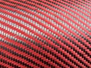 4" x 1 ft red - kevlar fabric-2x2 twill weave-3k/220g