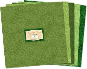 wilmington prints karat gems-emerald forest 10" squares, 42 pieces per pack 512-2-512, green