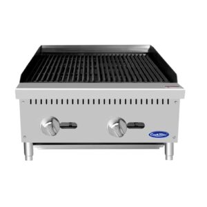 atosa atcb natural gas commercial lava rock charbroiler, 24" with (2) burners, iron grill, lava-rock grate, and stainless steel radiant plate for efficient cooking surface (atcb-24-ng)