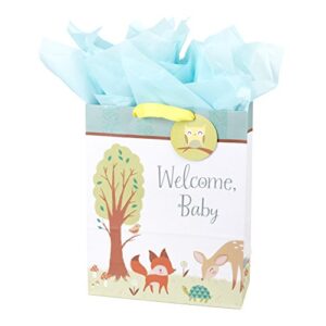 hallmark 15" extra large baby gift bag with tissue paper (woodland animals) for baby showers, new parents and more