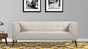 armen living hudson sofa in beige linen and walnut wood finish