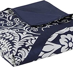 Madison Park Vienna Cotton Poly Blend Duvet Set - Classic Traditional Design, Cozy All Season Comforter Cover, Matching Shams, Decorative Pillows Vienna, King/Cal King(104"x92"), Indigo 6 Piece