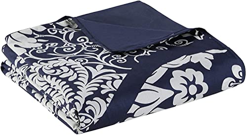 Madison Park Vienna Cotton Poly Blend Duvet Set - Classic Traditional Design, Cozy All Season Comforter Cover, Matching Shams, Decorative Pillows Vienna, King/Cal King(104"x92"), Indigo 6 Piece