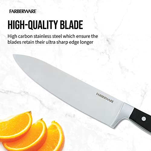 Farberware Self-Sharpening 13-Piece Knife Block Set with EdgeKeeper Technology, High Carbon Stainless Steel Kitchen Knife Set with Ergonomic Handles, Razor-Sharp Knife Set, Natural