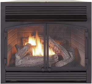 duluth forge dual fuel ventless gas fireplace insert, remote control, 6 fire logs, use with natural gas or liquid propane, 32000 btu, heats up to 1500 sq. ft., black