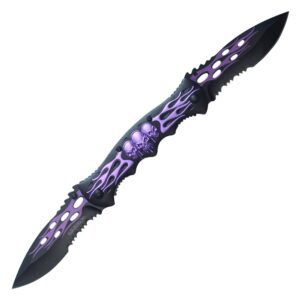 wartech thumb open spring assisted double blade skull frames handle knife (purple)