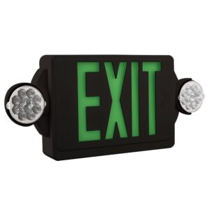 lithonia lighting lhqm led b g m6 led 2-light exit sign/emergency with led heads & green stencil, black