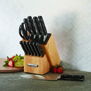 Farberware Self-Sharpening 13-Piece Knife Block Set with EdgeKeeper Technology, High Carbon Stainless Steel Kitchen Knife Set with Ergonomic Handles, Razor-Sharp Knife Set, Natural