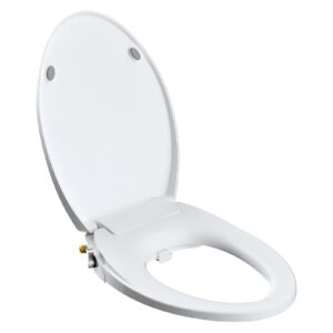 hibbent round bidet toilet seat with slow close, non-electric bidet attachment for toilet seat with dual nozzle, bidet sprayer with adjustable self-cleaning nozzles, brass t adapter