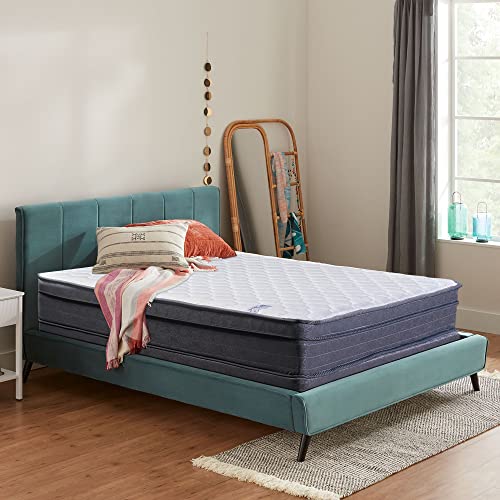 Spring Coil 10-Inch Plush Foam Encased Hybrid Eurotop Innerspring Mattress and 4" Wood Low Profile Boxspring/Foundation Set, Full xL