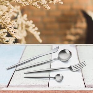 Modern Adaline 16 Piece Silverware Set - 18/10 Stainless Steel Cutlery for 4, Matte Finish - Elegant Dining Flatware with Heavy Dinner Spoons and Forks - Gift for Holiday, Wedding, or Kitchen