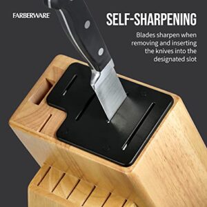 Farberware Self-Sharpening 13-Piece Knife Block Set with EdgeKeeper Technology, High Carbon Stainless Steel Kitchen Knife Set with Ergonomic Handles, Razor-Sharp Knife Set, Natural