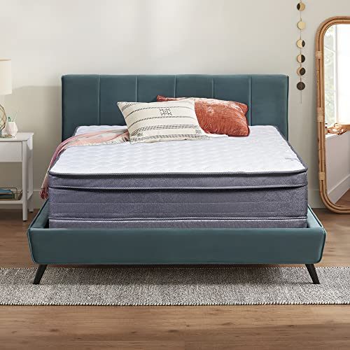 Spring Coil 10-Inch Plush Foam Encased Hybrid Eurotop Innerspring Mattress and 4" Wood Low Profile Boxspring/Foundation Set, Full xL