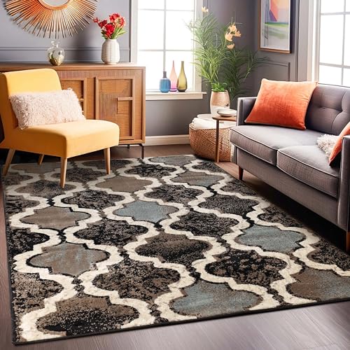 Superior Indoor Small Area Rug, Jute Backed, Perfect for Living/Dining Room, Bedroom, Office, Kitchen, Entryway, Modern Geometric Trellis Floor Decor, Viking Collection, 4' x 6', Chocolate