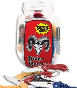 ridge runner pocket knife jar | 36 count | below wholesale cost | razor sharp stainless steel blades | colorful abs handles