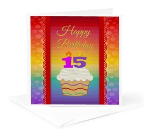 greeting card - cupcake with number candles,15 years old birthday - birthday design