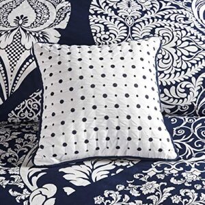 Madison Park Vienna Cotton Poly Blend Duvet Set - Classic Traditional Design, Cozy All Season Comforter Cover, Matching Shams, Decorative Pillows Vienna, King/Cal King(104"x92"), Indigo 6 Piece