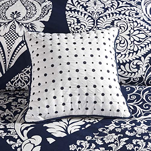 Madison Park Vienna Cotton Poly Blend Duvet Set - Classic Traditional Design, Cozy All Season Comforter Cover, Matching Shams, Decorative Pillows Vienna, King/Cal King(104"x92"), Indigo 6 Piece