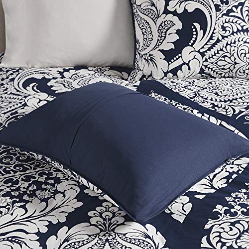 Madison Park Vienna Cotton Poly Blend Duvet Set - Classic Traditional Design, Cozy All Season Comforter Cover, Matching Shams, Decorative Pillows Vienna, King/Cal King(104"x92"), Indigo 6 Piece