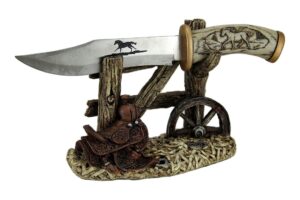 blade of the bronco rustic wild horse & fence decorated fixed knife & holder set