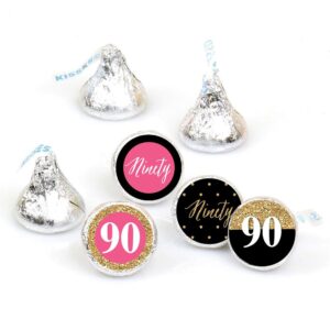 big dot of happiness chic 90th birthday - pink, black and gold round candy sticker favors labels fit chocolate (1 sheet 108)